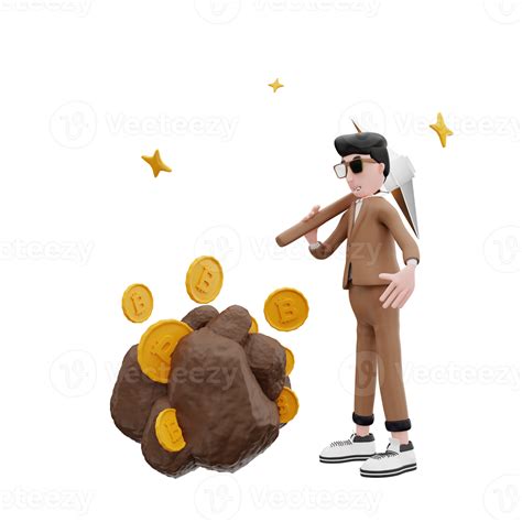 D Rendering Man Mining The Bitcoin Illustration Png