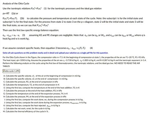 Texts Analysis Of The Otto Cycle Use The Isentropic Relations P1v1k P2v2k For The Isentropic