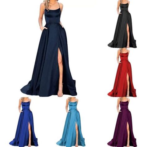 Satin Trägerloses Rückenloses Langes Kleid Für Damen Party Abschlussball Eleg Ebay