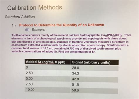 Solved Calibration Methods Standard Addition 1 Protocol To