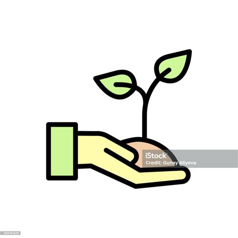 손 토양 식물 아이콘 Ui 와 Ux 웹 사이트 또는 모바일 응용 프로그램에 대한 어머니 지구 일 아이콘의 윤곽 벡터 요소와 간단한 색상 농업에 대한 스톡 벡터 아트 및 기타