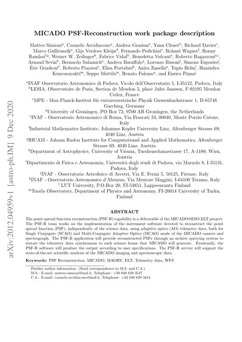 Pdf Micado Psf Reconstruction Work Package Description