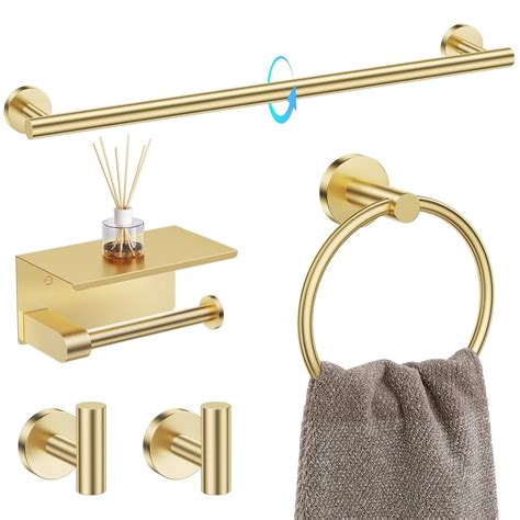 5 Piece Brushed Gold Bathroom Hardware Set Wall Mounted Stainless Steel Accessories Kit With
