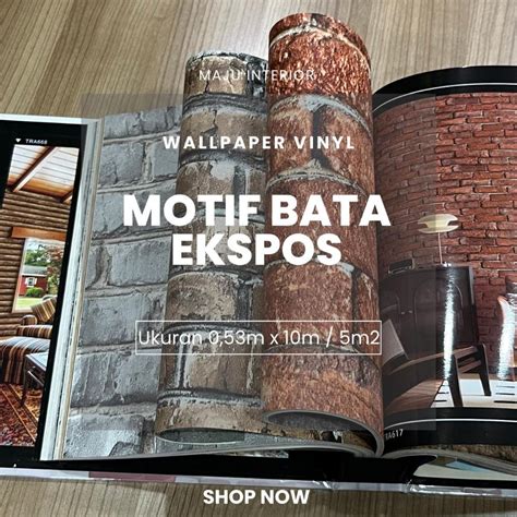 Jual Wallpaper Vinyl Dinding Batu Bata Ekspos Kasar Rustic Industrial