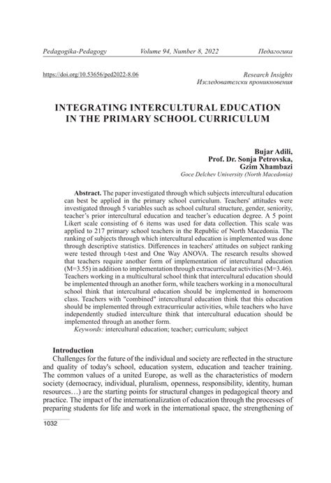 Pdf Integrating Intercultural Education In The Primary School Curriculum
