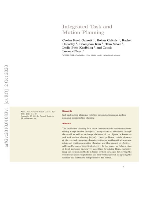 Integrated Task And Motion Planning Deepai