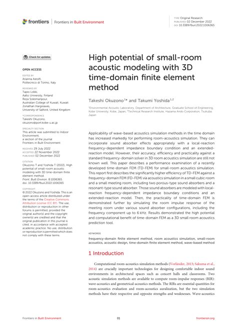 pdf high potential of small room acoustic modeling with 3d time