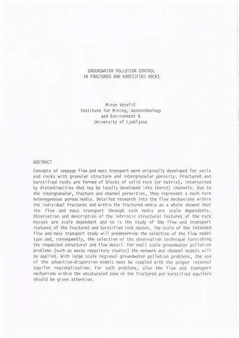 Pdf Groundwater Pollution Control In Fractured And Karstified Rocks