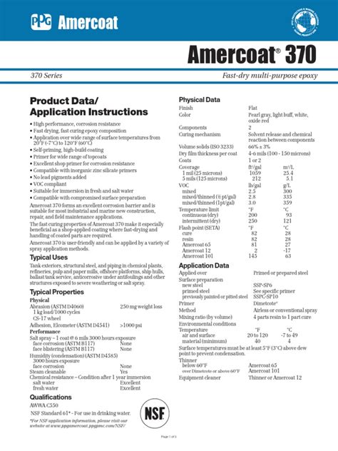 Ppg Amercoat 370 Data Sheet Download Free Pdf Epoxy Corrosion