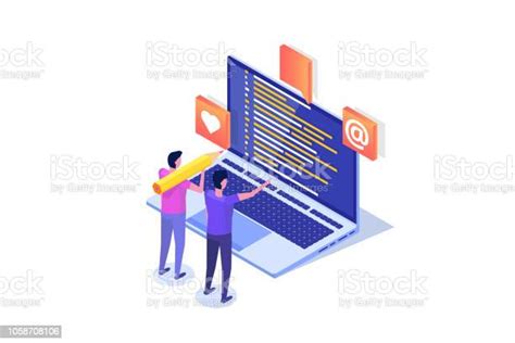 Coding Software Development Programming Isometric Concept Program Code On Screen Big Data