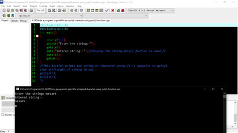 Write A Program To Print The Accepted Character Using Puts Function