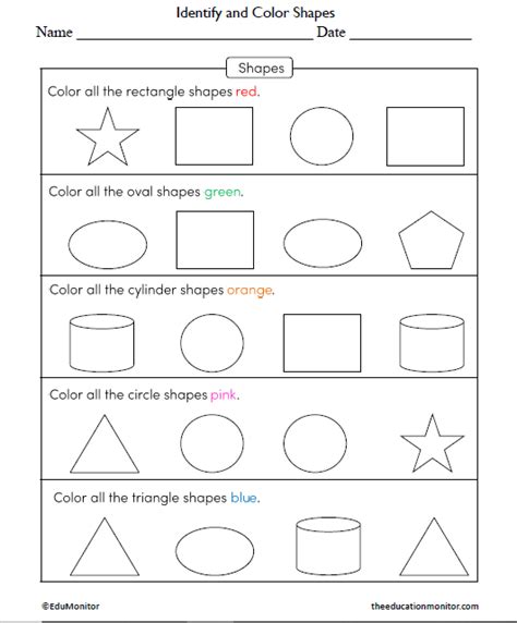 Identify And Color Shapes Science Worksheet For Grade 1 Edumonitor Science Math Language Arts