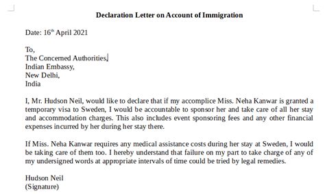 how to write a declaration letter for court prntbl