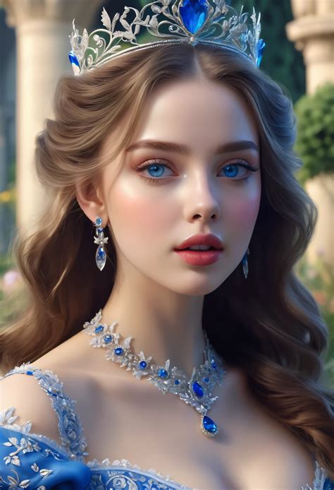 A Close Up Of A Woman Wearing A Tiable And A Blue Dress Seaart Ai