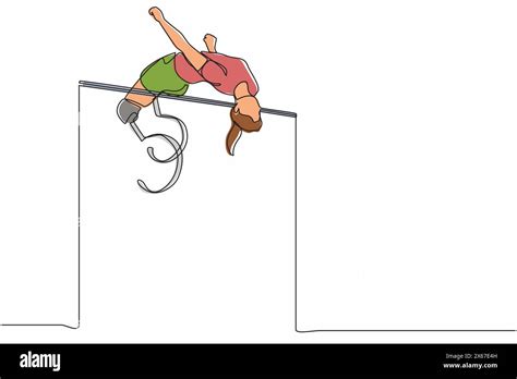 Single Continuous Line Drawing Disabled Woman Doing Exercise And Become