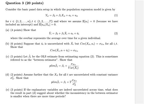 Question 3 20 Points Consider The Basic Panel Data Chegg Com