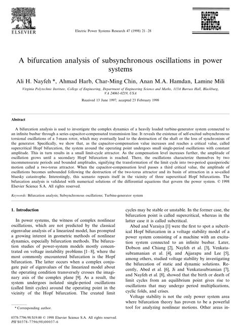Pdf A Bifurcation Analysis Of Subsynchronous Oscillations In Power Systems