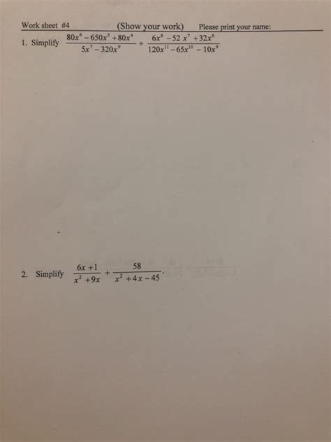 Solved Worksheet 4 Show Your Work Please Print Your Name