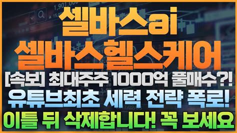 셀바스ai 셀바스헬스케어 속보떴다 최대주주 1000억 풀매수 유튜브최초 세력전략 폭로 이틀 뒤 삭제합니다 꼭 보세요 Youtube