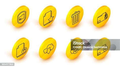 라인 문서 폴더 및 체크 표시 클라우드 포함 다운로드 파일 문서 삭제 폴더 잠금 휴지통 별표 및 보호 아이콘을 설정합니다 벡터 3차원 형태에 대한 스톡 벡터 아트 및 기타