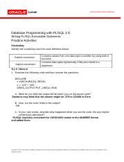 PLSQL 2 5 Practice Docx Oracle Com Academy Database Programming With PL SQL 2 5 Writing
