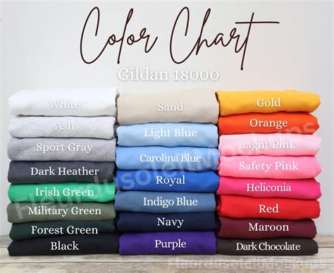 Gildan 18000 Color Chart Color Chart Mockup Sweatshirt Mockup Gildan
