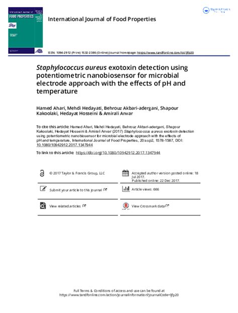 Pdf Staphylococcus Aureus Exotoxin Detection Using Potentiometric