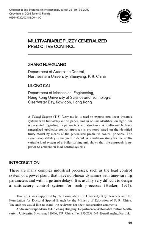 Pdf Multivariable Fuzzy Generalized Predictive Control