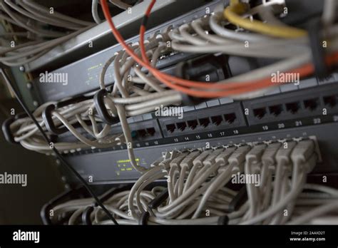 Rack Mounted Servers In A Server Room Close Up Stock Photo Alamy
