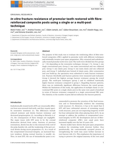 Pdf In Vitro Fracture Resistance Of Premolar Teeth Restored With Fibre Reinforced Composite