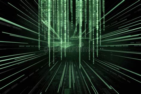 Matrix Inspired Digital Background With Cascading Green Code And Neon