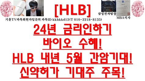 주식투자 Hlb24년 금리인하기바이오 수혜hlb 내년 5월 간암기대신약허가 기대주 주목 Youtube