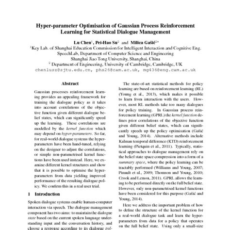 hyper parameter optimisation of gaussian process reinforcement learning