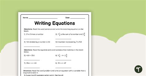 Writing Equations Word Problems Worksheet