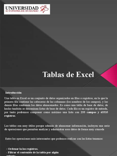 Las Tablas De Datos10 Pdf Microsoft Excel Bases De Datos