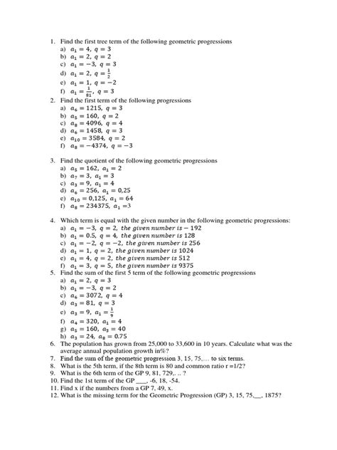 Geometric Progressions Pdf