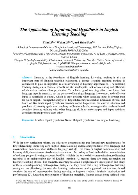 Pdf The Application Of Input Output Hypothesis In English Listening