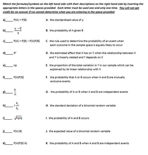 Solved Match The Formulas Symbols On The Left Hand Side With Chegg Com