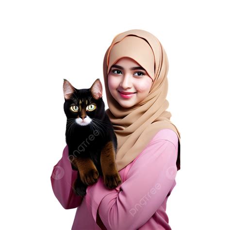 Ai Generated Image Hijab Girl Holding Very Cute Cat Girl Paint Ai Generated Png Transparent