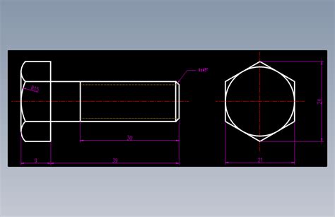 Cad格式机械制图二维100例练习 28 螺栓二视图 Autocad 2000 模型图纸下载 懒石网