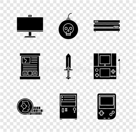 Set Computer Monitor Bomb Ready Explode Video Game Console Coin For