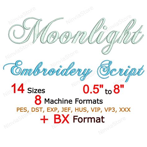 Moonlight Script Embroidery Font Bx Font For Embroidery Pes Etsy