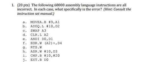 Solved 1 20 Pts The Following 68000 Assembly Language