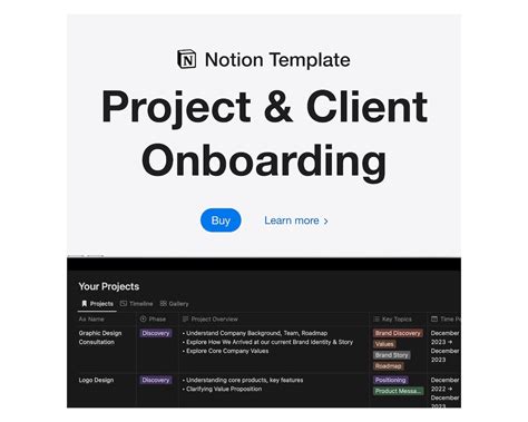 Notion Template Project And Client Onboarding Project Orientation Dashboard Client Dashboard