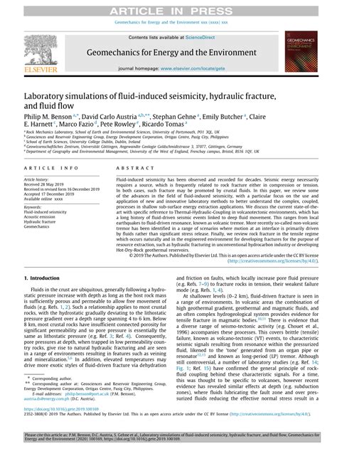 Pdf Laboratory Simulations Of Fluid Induced Seismicity Hydraulic