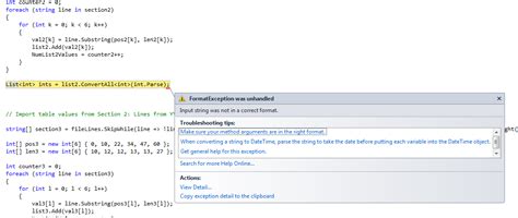 Sqlite C Input String Not In Correct Format Error When Converting List Of Type String To Int