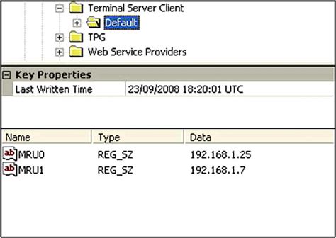 ew of default key under the terminal server client key in restore
