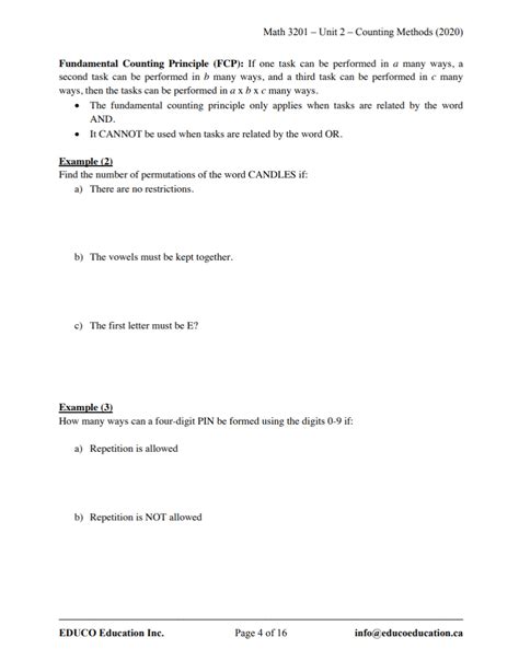 Unit 2 Counting Methods Math 3201 Digital Download Educo Education