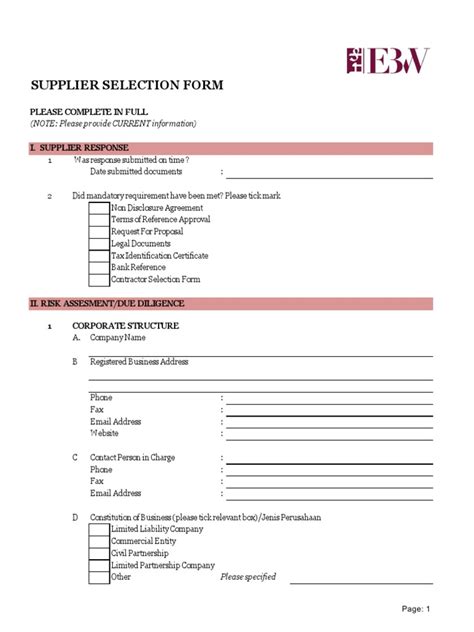 Supplier Selection Form Pdf Identity Document Banks