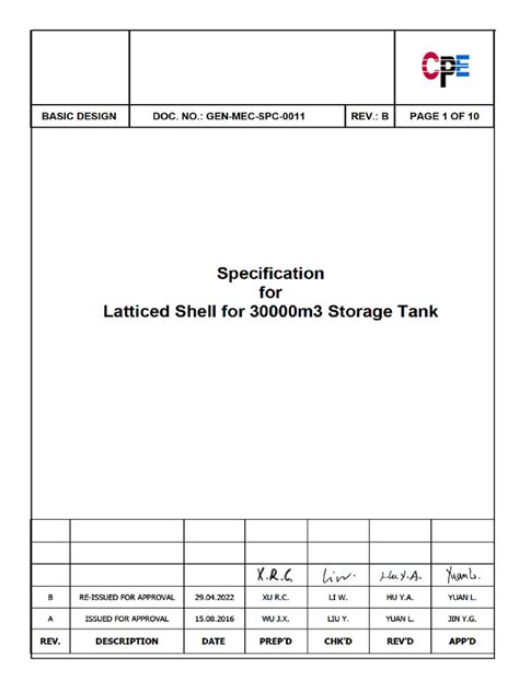 gen mec spc 0011 specification for latticed shell for 30000m3 storage